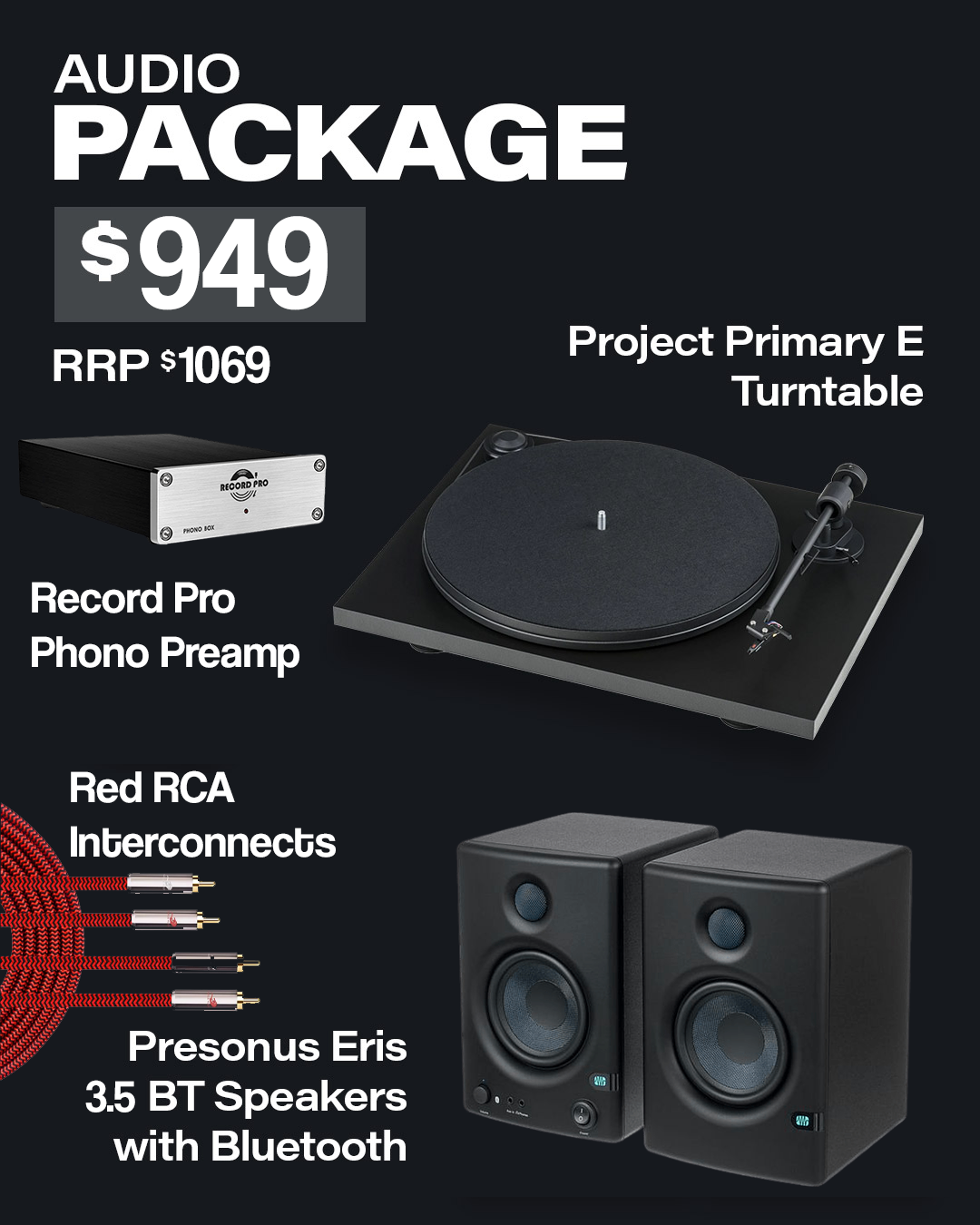 PRESONUS ERIS 4.5BT / PROJECT PRIMARY E PHONO / AUDIO TECHNICA ATHM20X ...